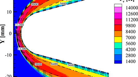First principles simulation of reacting hypersonic flow over a blunt ...