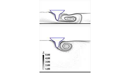 Study on water entry into shallow-water current using smoothed particle ...