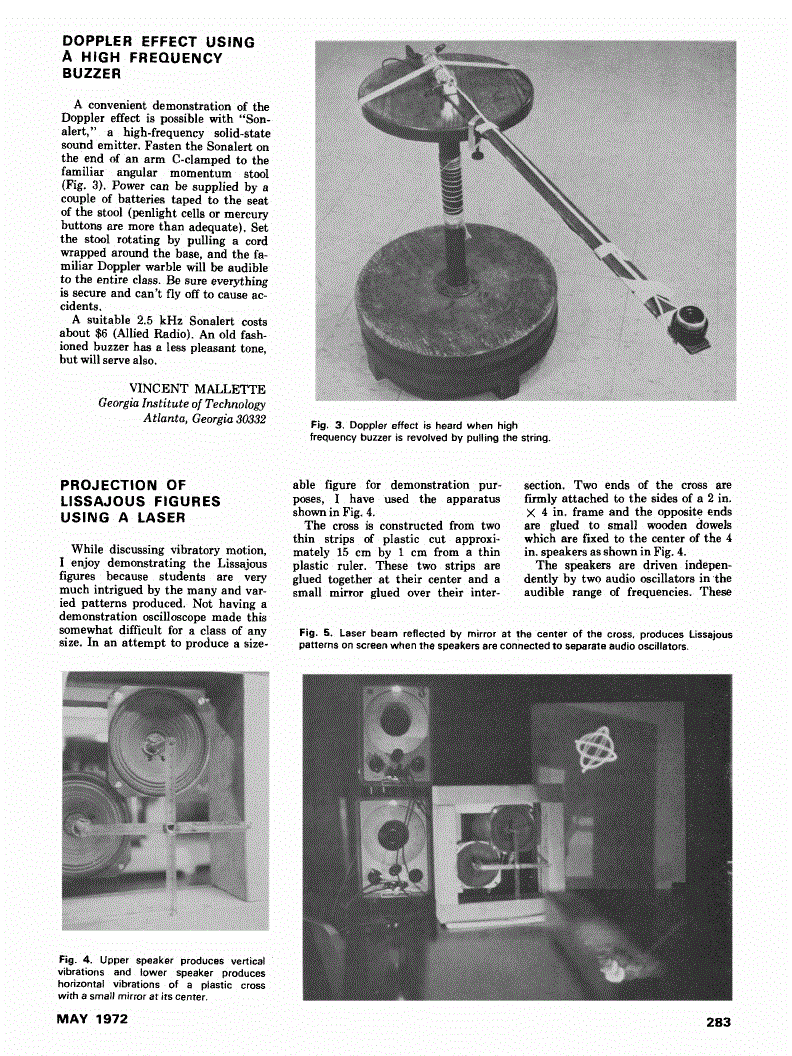 APPARATUS FOR TEACHING PHYSICS: Projection of Lissajous Figures Using a ...