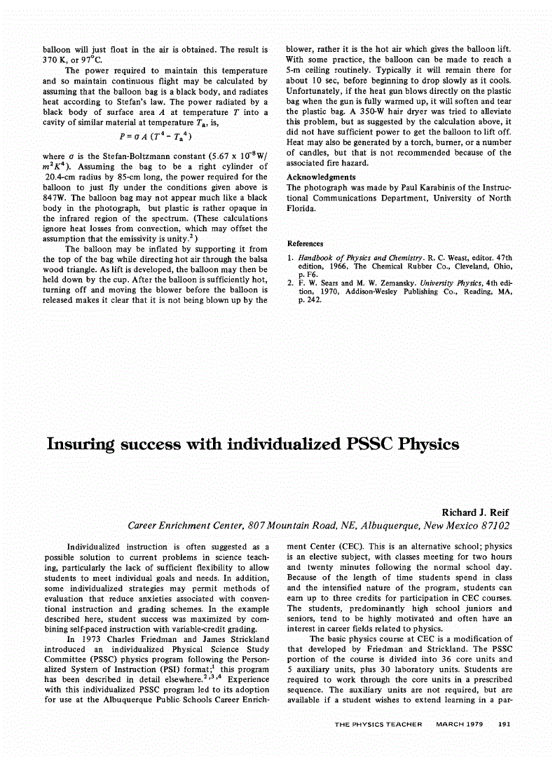 Insuring success with individualized PSSC Physics | The Physics Teacher ...