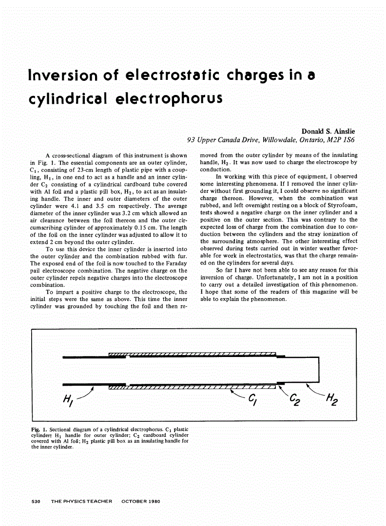 Inversion of electrostatic charges in a cylindrical electrophorus | The ...