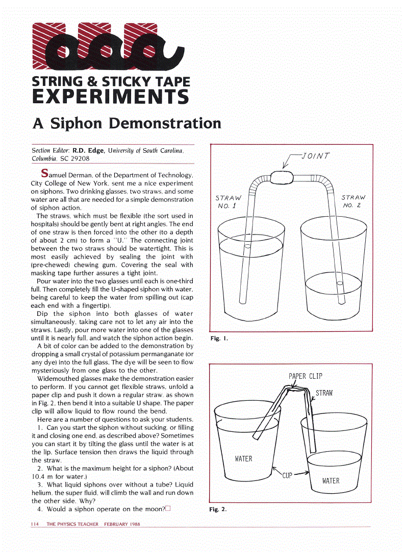 A siphon demonstration | The Physics Teacher | AIP Publishing