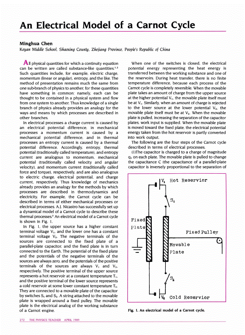 An electrical model of a carnot cycle | The Physics Teacher | AIP ...