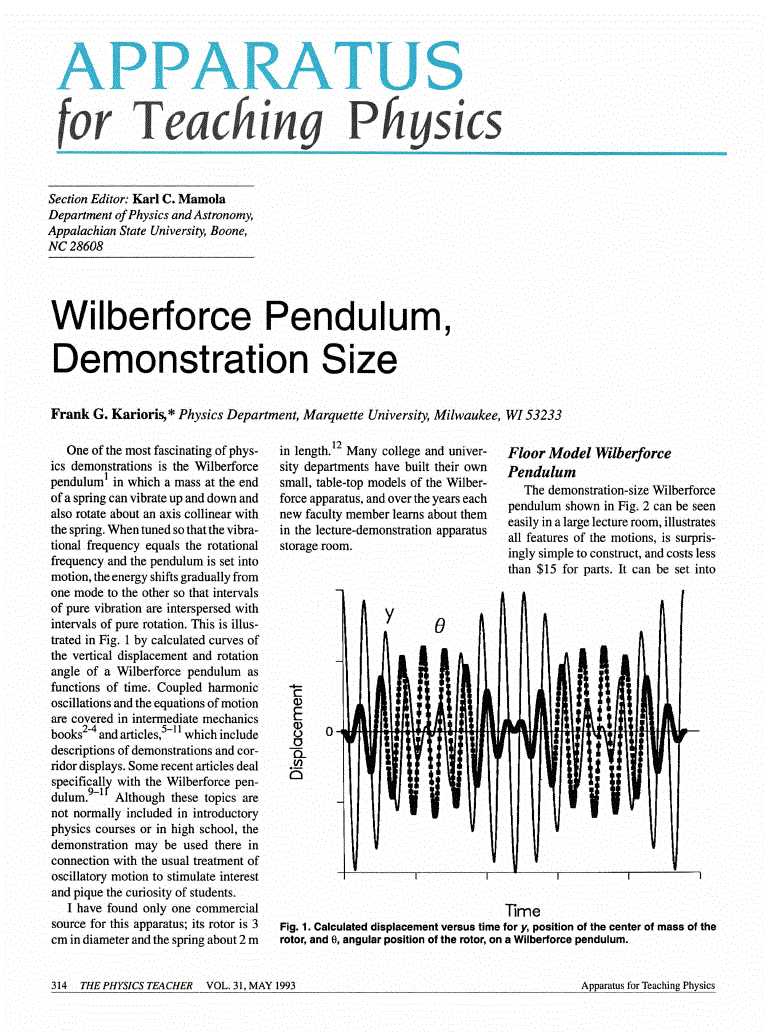 Apparatus for teaching physics: Wilberforce pendulum, demonstration size | The Physics Teacher ...