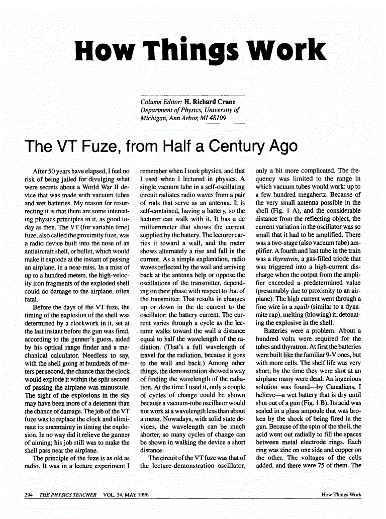 The VT Fuze, from half a century ago | The Physics Teacher | AIP Publishing