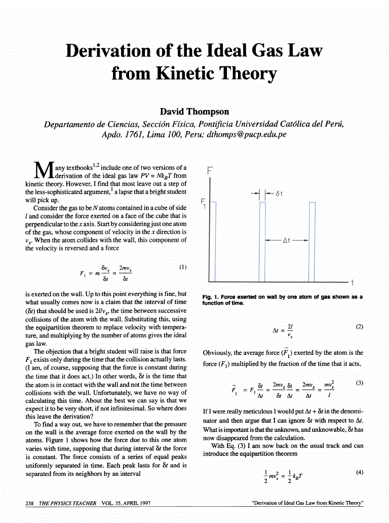 Derivation of the ideal gas law from kinetic theory | The Physics ...