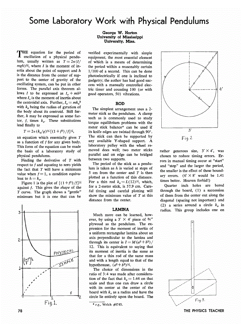APPARATUS FOR TEACHING PHYSICS: Some Laboratory Work with Physical ...