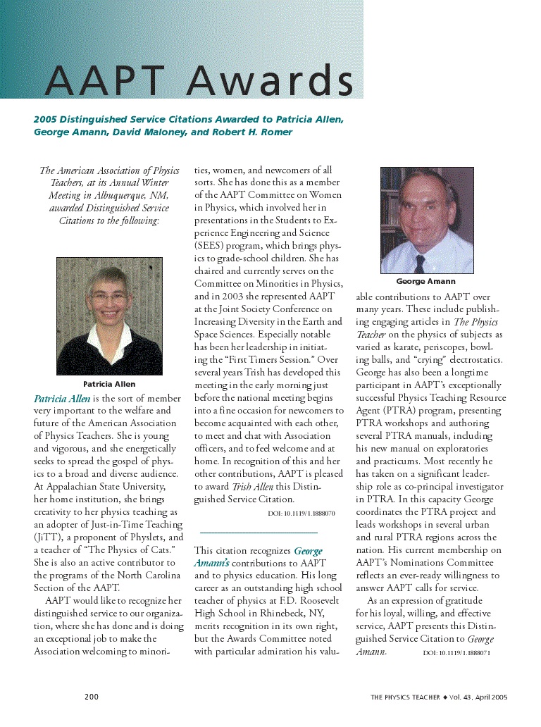 2005 Distinguished Service Citations Awarded to: Patricia Allen, George ...