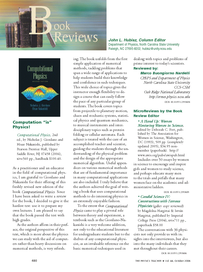 Computation “is” Physics!: Computational Physics: Nicholas J. Giordano ...