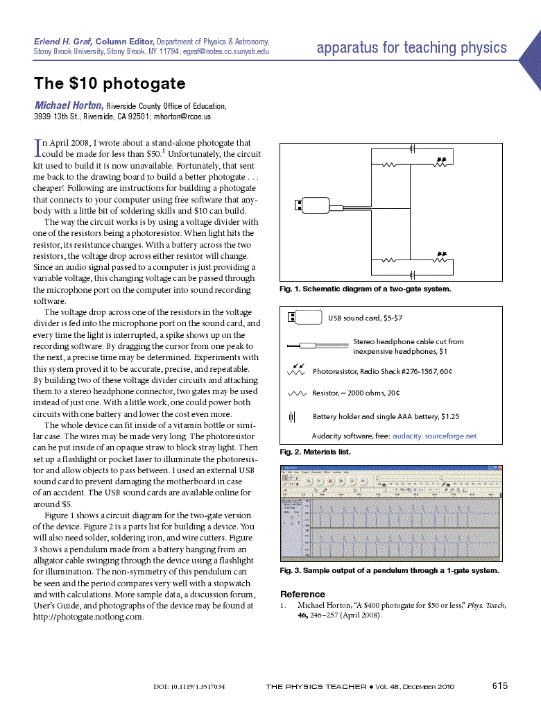 The $10 photogate | The Physics Teacher | AIP Publishing