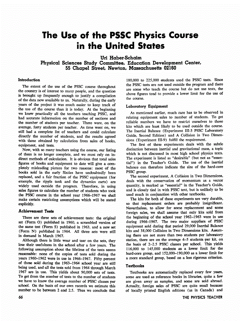 The Use of the PSSC Physics Course in the United States | The Physics ...