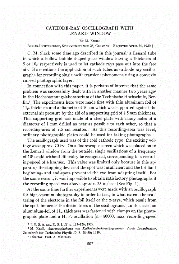 CATHODE‐RAY OSCILLOGRAPH WITH LENARD WINDOW | Review of Scientific ...