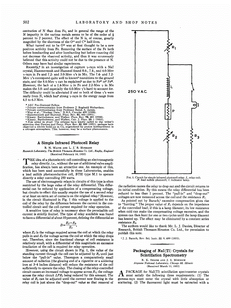 A Simple Infrared Photocell Relay | Review of Scientific Instruments ...