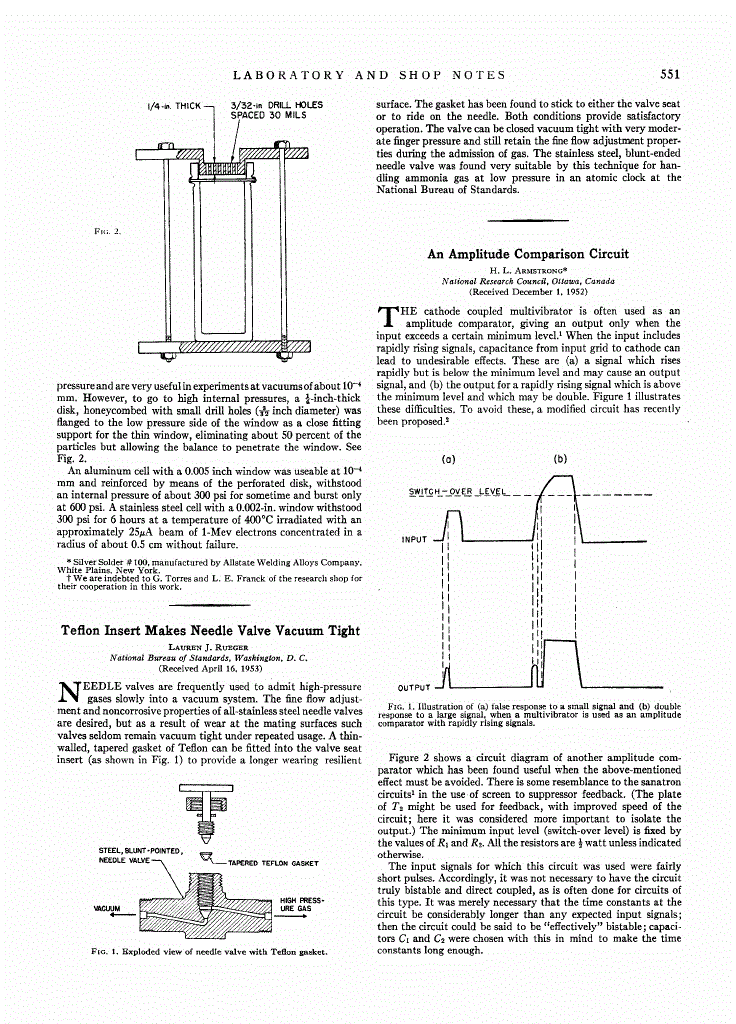 Teflon Insert Makes Needle Valve Vacuum Tight | Review of Scientific ...