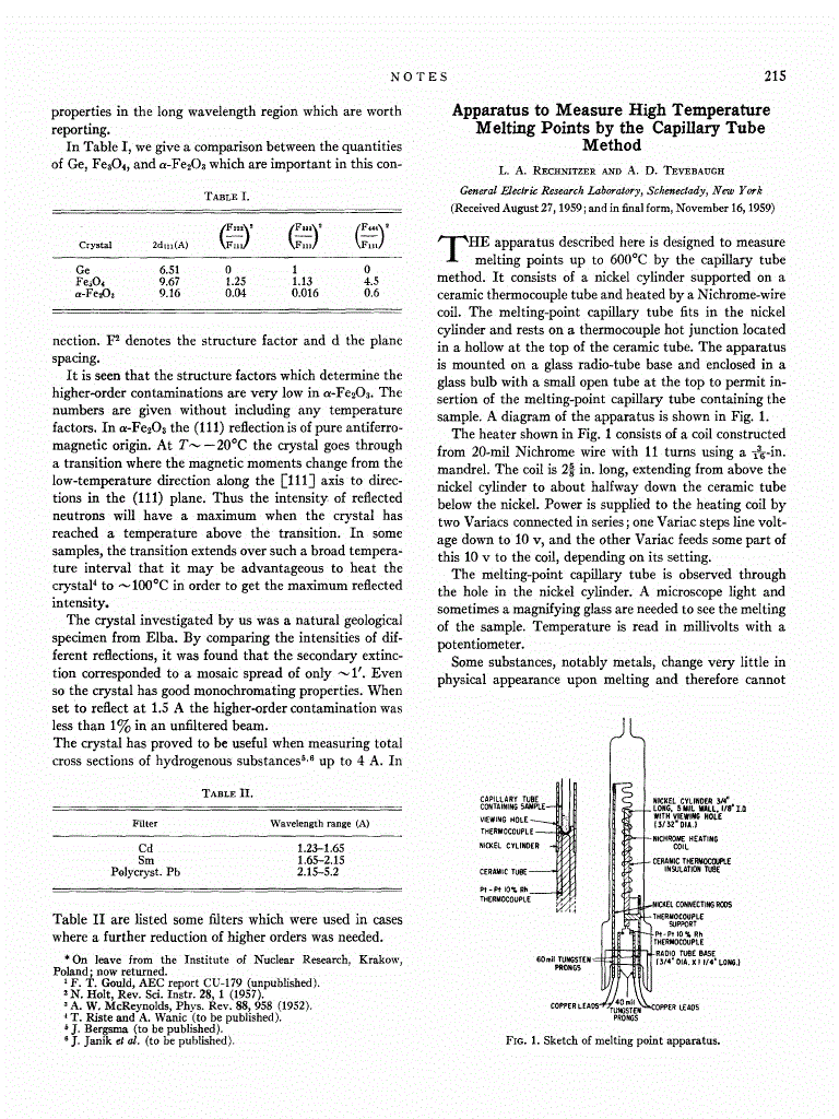 Apparatus to Measure High Temperature Melting Points by the Capillary ...