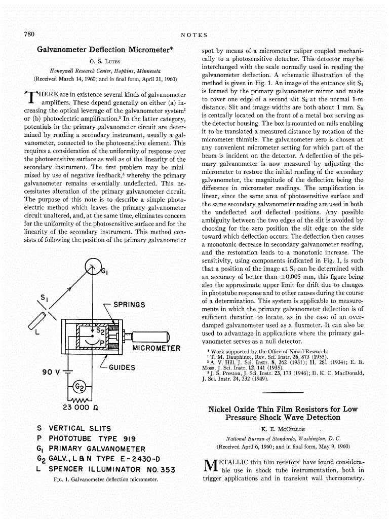 Galvanometer Deflection Micrometer | Review of Scientific Instruments ...