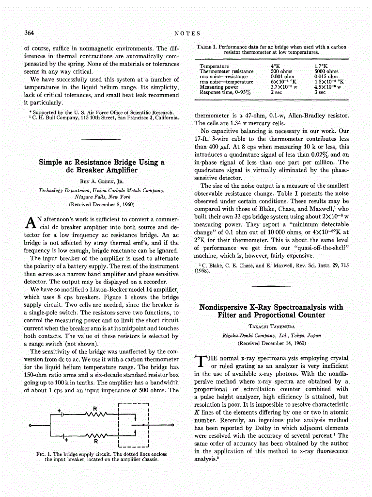 Simple ac Resistance Bridge Using a dc Breaker Amplifier | Review of ...