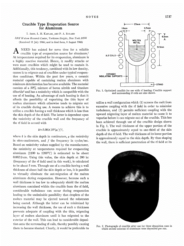 Crucible Type Evaporation Source for Aluminum | Review of Scientific ...