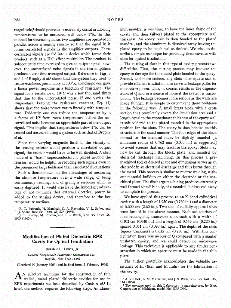Modification of Plated Dielectric EPR Cavity for Optical Irradiation ...