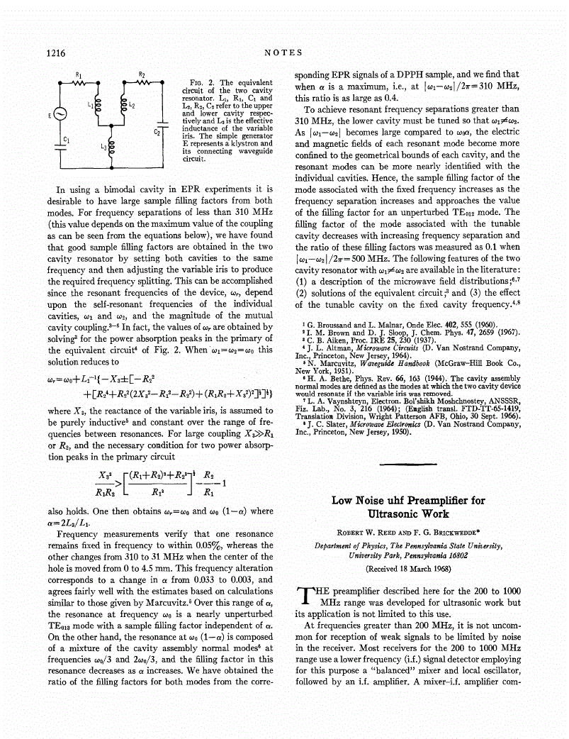 Low Noise uhf Preamplifier for Ultrasonic Work | Review of Scientific ...