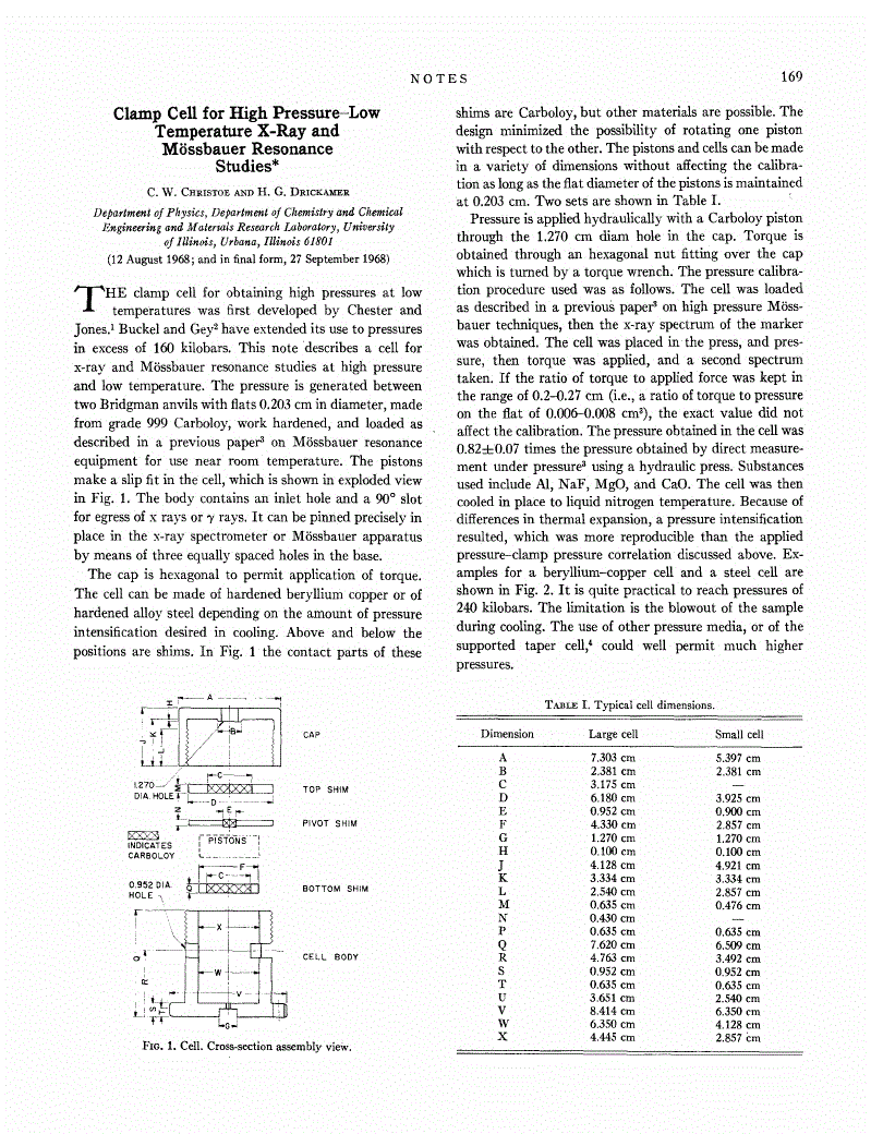 Clamp Cell for High Pressure‐Low Temperature X‐Ray and Mössbauer ...
