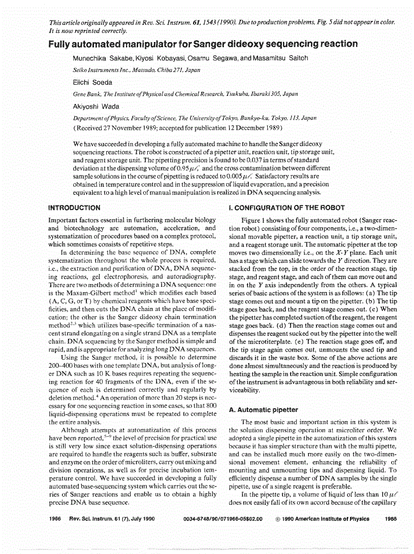 Fully automated manipulator for Sanger dideoxy sequencing reaction ...