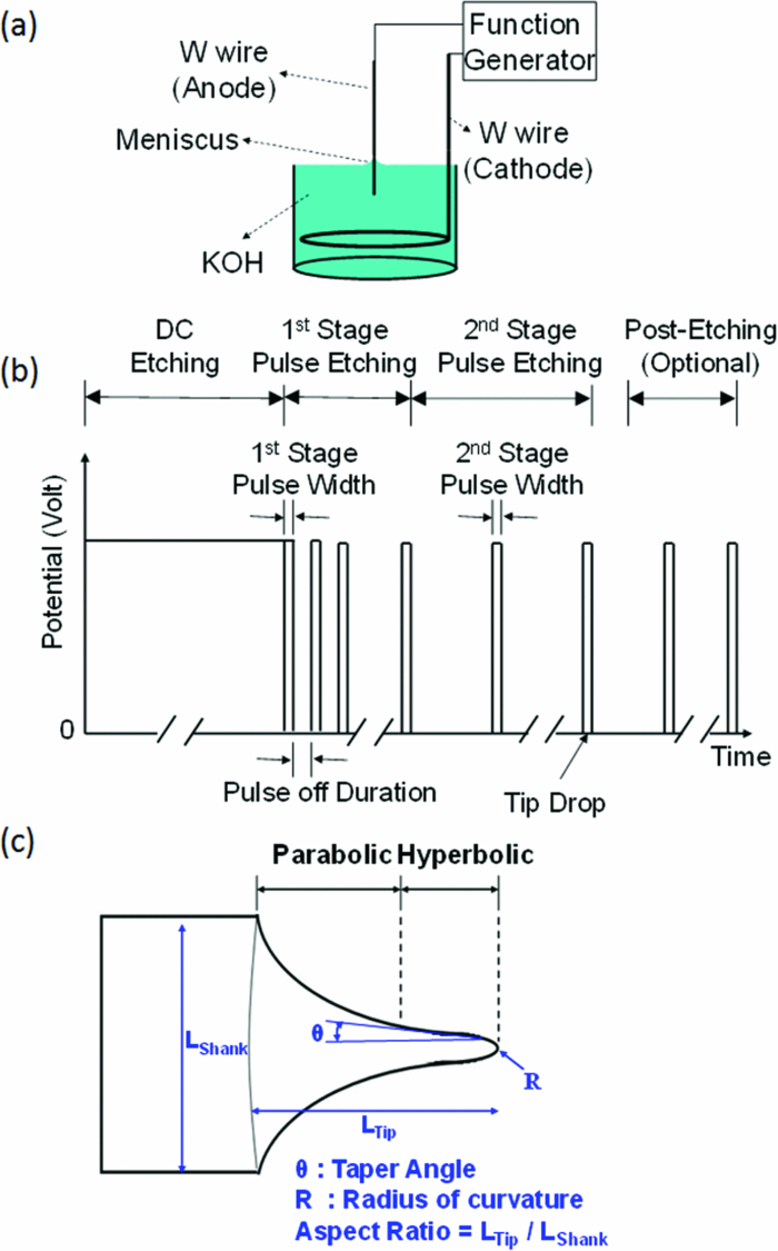Method of electrochemical etching of tungsten tips with controllable ...