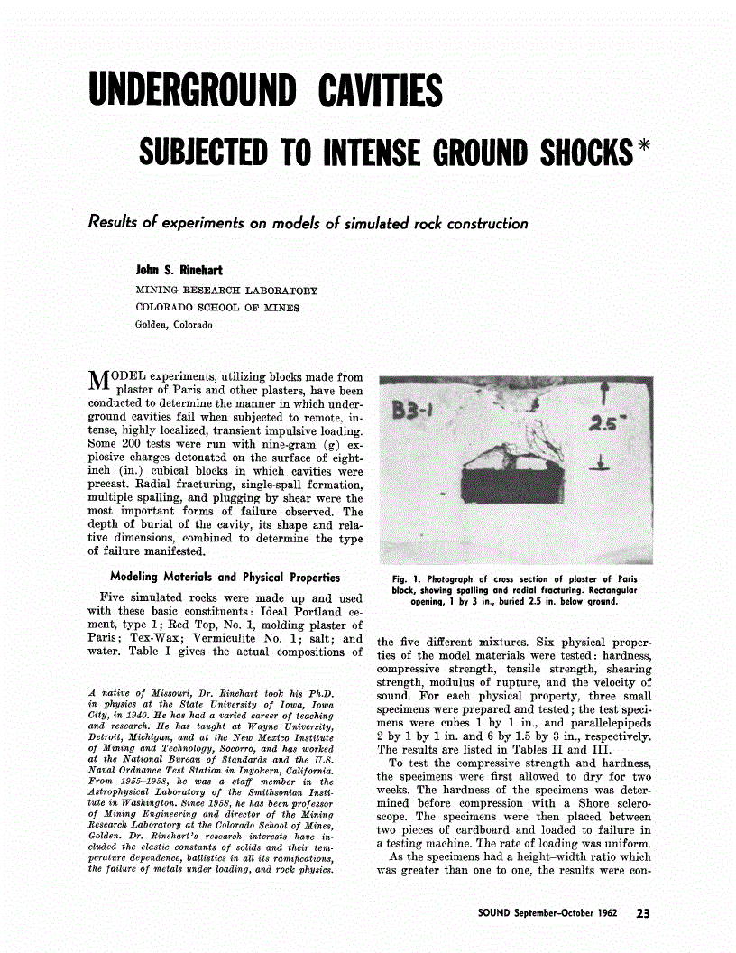 Underground Cavities Subjected to Intense Ground Shocks | Sound: Its ...